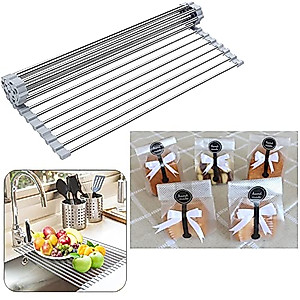 Over The Sink Dish Drying Rack Roll Up Stainless Steel Holder Cookie Bags for Packaging and Gift Giving Treat Bags for Bakery and Cookies Wrapper with Sticker and Ribbon