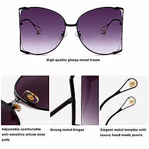 Armear Women Oversized Semi Rimless Sunglasses Retro Gold Metal Frame Brown Lens Fashion Pearl Design 64mm