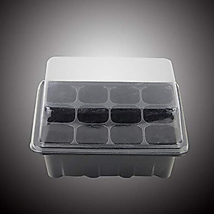 12 Holes Plastic Nursery Pot Grow Container Sprout Plate with Transparent Lids for Gardening Flower Cultivation Planting Containers 5Pcs (Black)