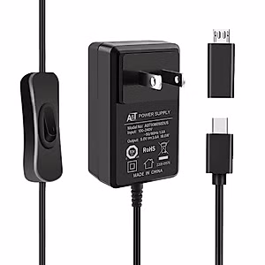 GeeekPi 18W 5V 3.6A Power Supply for Raspberry Pi 4/Orange Pi 5&5B, UL Listed Type C Power Supply with ON/Off Switch for Raspberry Pi 4 Model B 8GB/4GB/2GB/1GB, with a Micro USB Adapter for Pi 3B+/3B