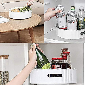 Wake INFIN Lazy Susan Turntable Cabinet Organizer 2 Pack Dual Size 12" and 9" Non-Skid Pad with Bin and Handles Rotating Spice Rack Storage for Kitchen