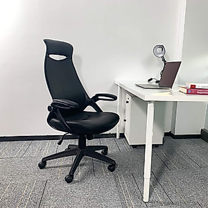 Office Chair Leather Multifunction Executive Swivel Ergonomic High-Back Task Lumbar and Headrest Support Computer Chair with Arms Desk Chair Black