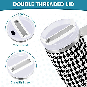MCHIVER Black Houndstooth Tumbler with Lid and Straw 40 oz Insulated Water Bottle Leakproof Water Tumblers for Smoothie Coffee Water