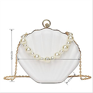 IAMUHI Lovely Shell Handbag Purse Beaded Evening Bag Chain Cross-body Clutch Purse,White
