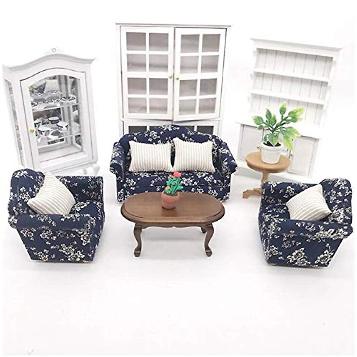 EatingBiting 1:12 Dollhouse Miniature Furniture Sofa 1 Double Sofa + 2 Single Sofa 3Pcs Set Living Room 1:12 Dollhouse Miniature Furniture Single Sofa Chair