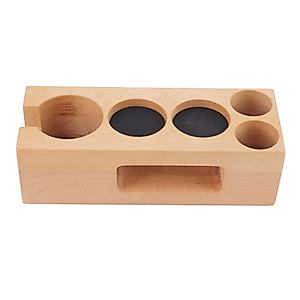 Wood Coffee Filter Tamper Holder with Mat, 5 Hole Espresso Tamping Station Wooden Espresso Tamper Mat Stand (S)