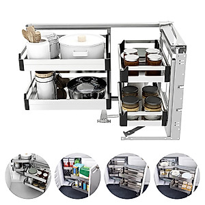 TOOL1SHOoo Kitchen Blind Corner Organizer Soft Close Large Capacity Cabinet Adjustable Blind Corner Basket Organizer Soft Close Pull Out Cabinet Inner+outer Storage