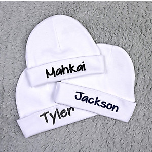 Ava's Miracles Personalized Baby hat for a Baby Girl or Baby boy - Newborn, Preemie, Infant (Newborn) White