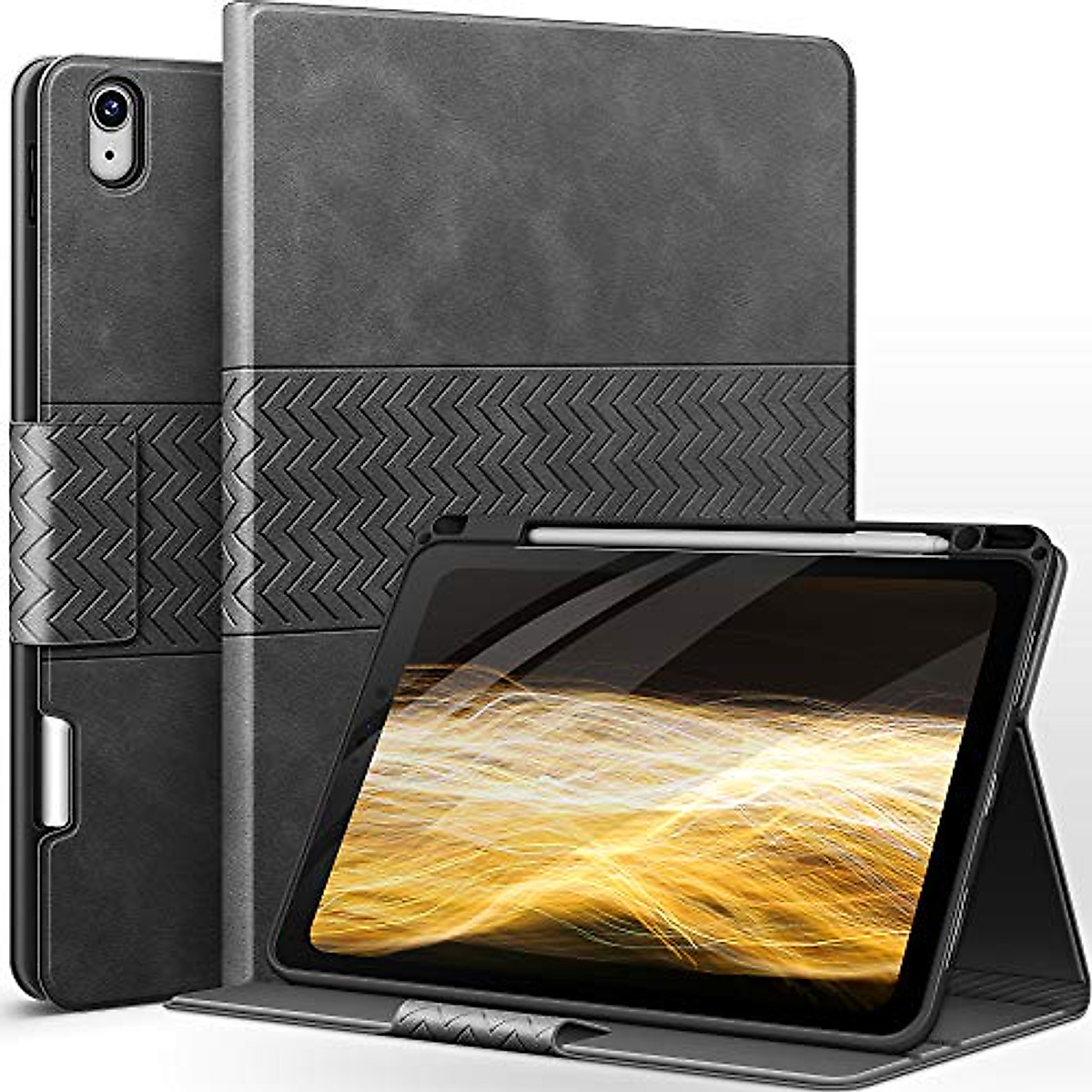 auaua Case for iPad Air 11 Inch (2024)/iPad Air 5th/4th Generation (2022/2020) with Pencil Holder, Auto Sleep/Wake, Adjustable Angle (Gray)