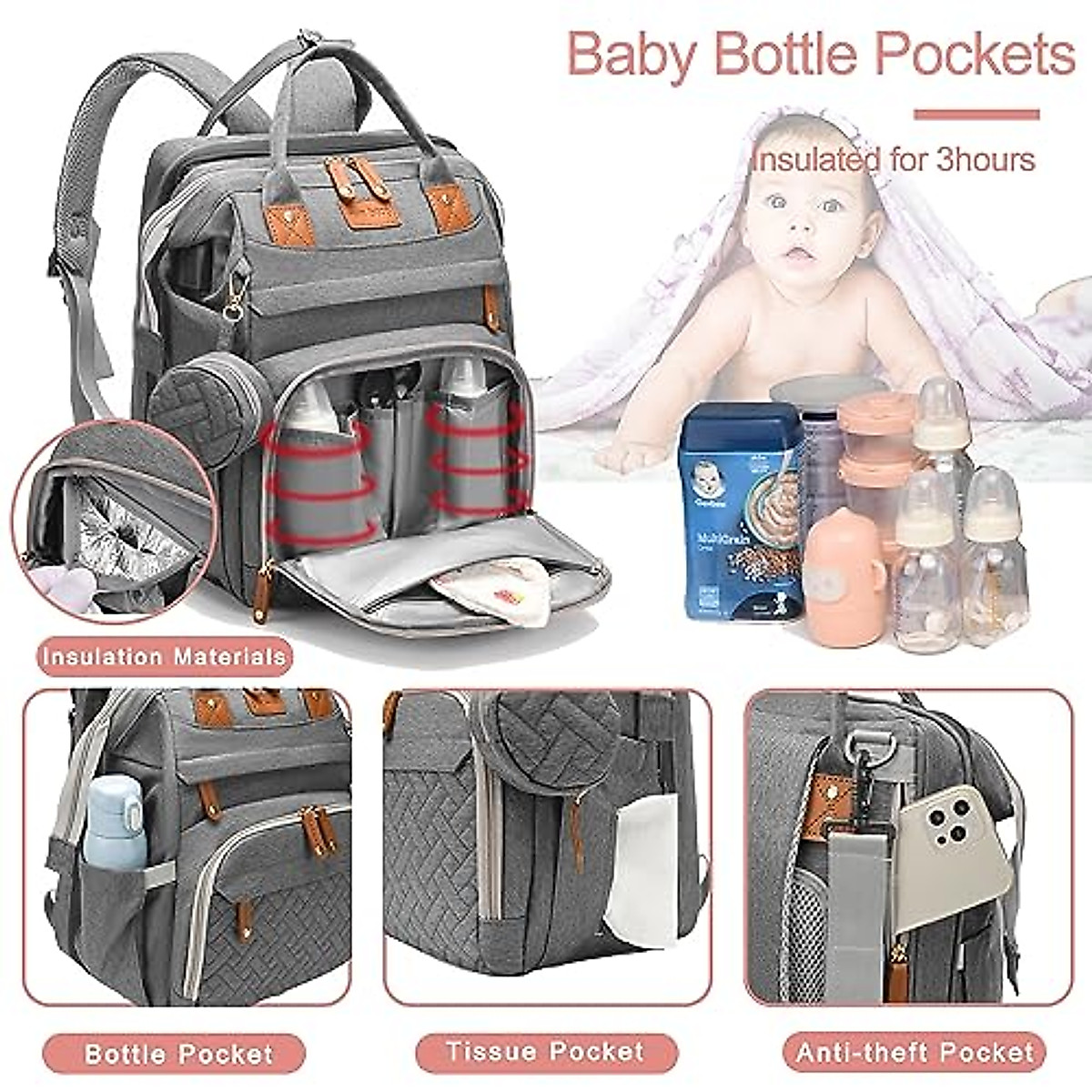 Diaper Bag Backpack, Diaper Bag with Changing Station, Backpack Diaper Bag, Baby Bag for Mom, Diaper Bag for Boys & Girls, Large Diaper Bag with Changing Pad and USB Port, Baby Registry Search