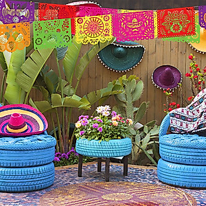 JOHOUSE 2 Pack Mexican Party Banners,36 Feet Fiesta Banner PVC Papel Picado Mexican Fiesta Garland for Cinco De Mayo Fiesta Party Dia De Los Muertos Day of the Dead