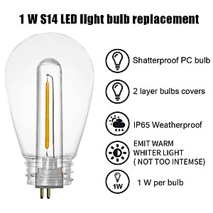 Banord S14 1W LED Bulbs Replacement for 51/102FT Outdoor String Lights(10 Pack)
