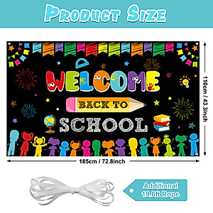Welcome Back to School Backdrop Banner Decorations, Large Fabric Welcome Back to School Bulletin Board Decorations, Welcome Back to School Photo Booth Background Wall Decorations, 72.8 x 43.3 Inch