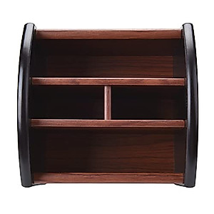 Siveit Wooden Desk Organizer, 4 Compartment Revolving Wood Desktop Organizer Office Supplies Rotating Remote Control Caddy Holder (Desk Organizer-4)