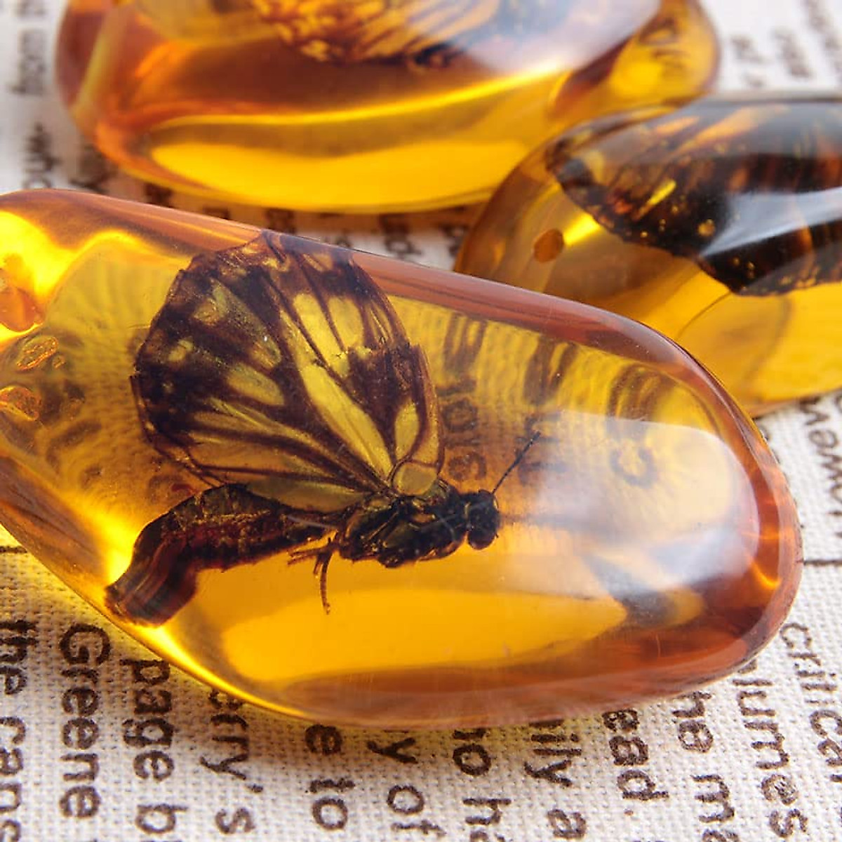 Acxico 1 Pcs Beautiful Amber Butterfly Fossil Insects Manual Polishing