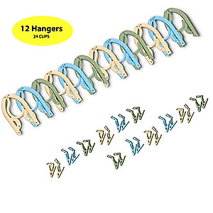 BestofTech 12 Pack Portable Lightweight Folding Hangers with Clips | Foldable | Slide Proof | Durable | Drying Rack | for Adult and Baby Clothes