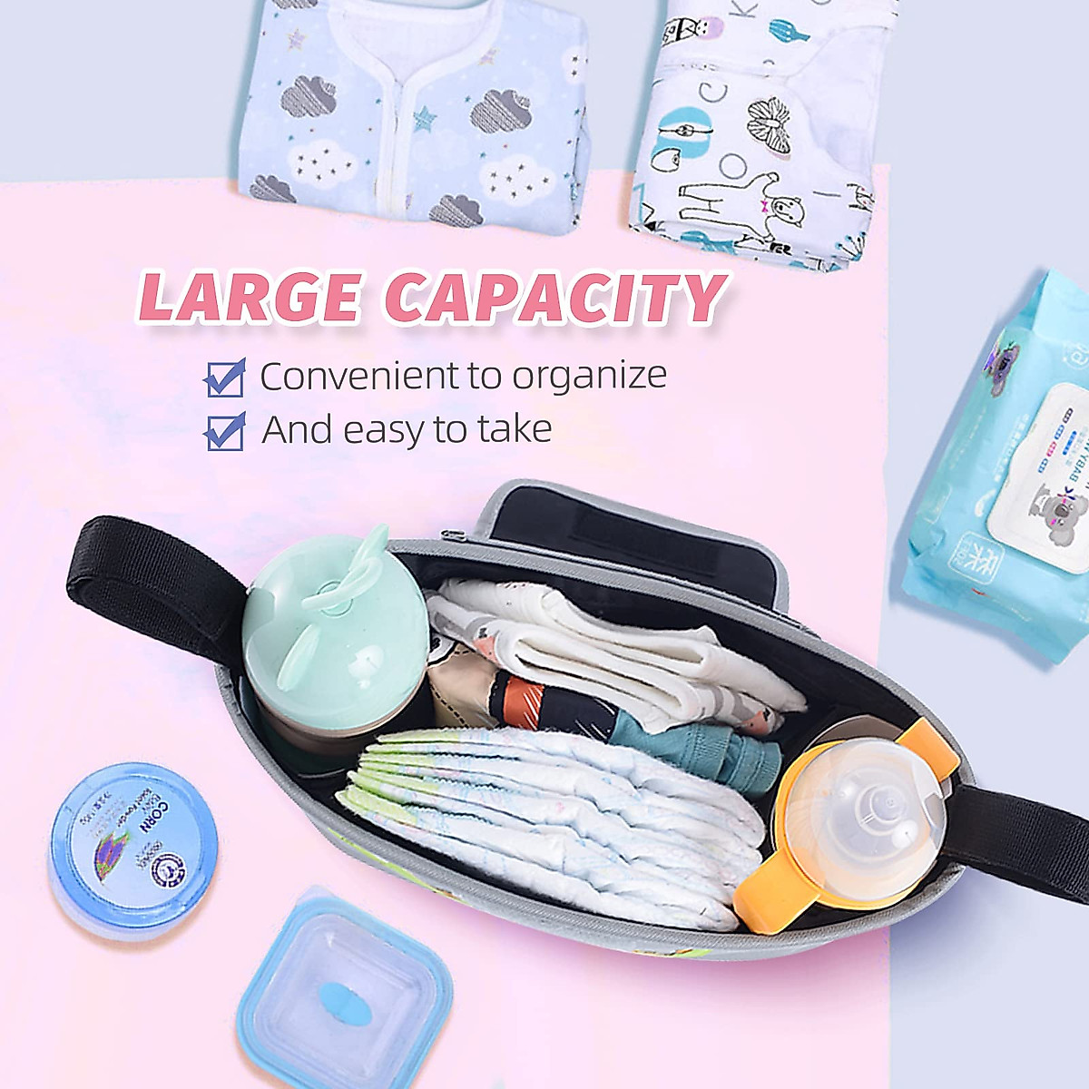 LAT Stroller Organizer Bag for Mom, Baby Trolley Bag - Compatible with Any Stroller - Multifunctional Large Capacity (Dinosaur)