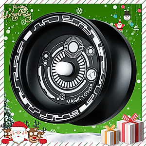 MAGICYOYO T7 Responsive Yoyo for Beginner, Professional Yoyo Aluminum Metal Yoyo for Kids, Alloy Trick Yoyo with Storage Bag, 12 Yoyo Strings - Black
