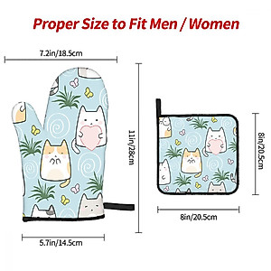 Mxocom Cute Cats Butterfly Oven Mitts and Pot Holders Sets of 3 BBQ Gloves for Kitchen,Cooking,Baking,Grilling Resistant Hot Pads for Women