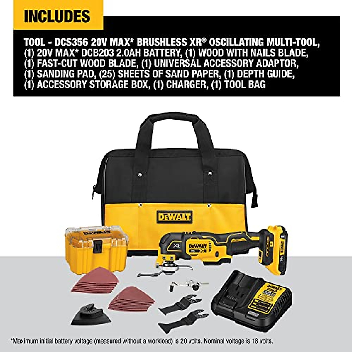 DEWALT 20V MAX XR Multi-Tool Kit, Oscillating Tool, 6-Speed, Quick Blade Change for Multi-Tool Needs, Cordless (DCS356D1)