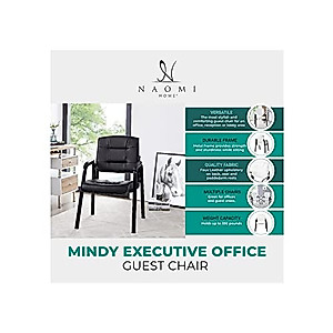 Naomi Home Mindy Office Guest Chair Set of 2, Heavy Duty Leather Executive Waiting Room Chairs, Lobby Reception Chairs with Padded Arm Rest, Conference Room Chairs Set of 2 - Black