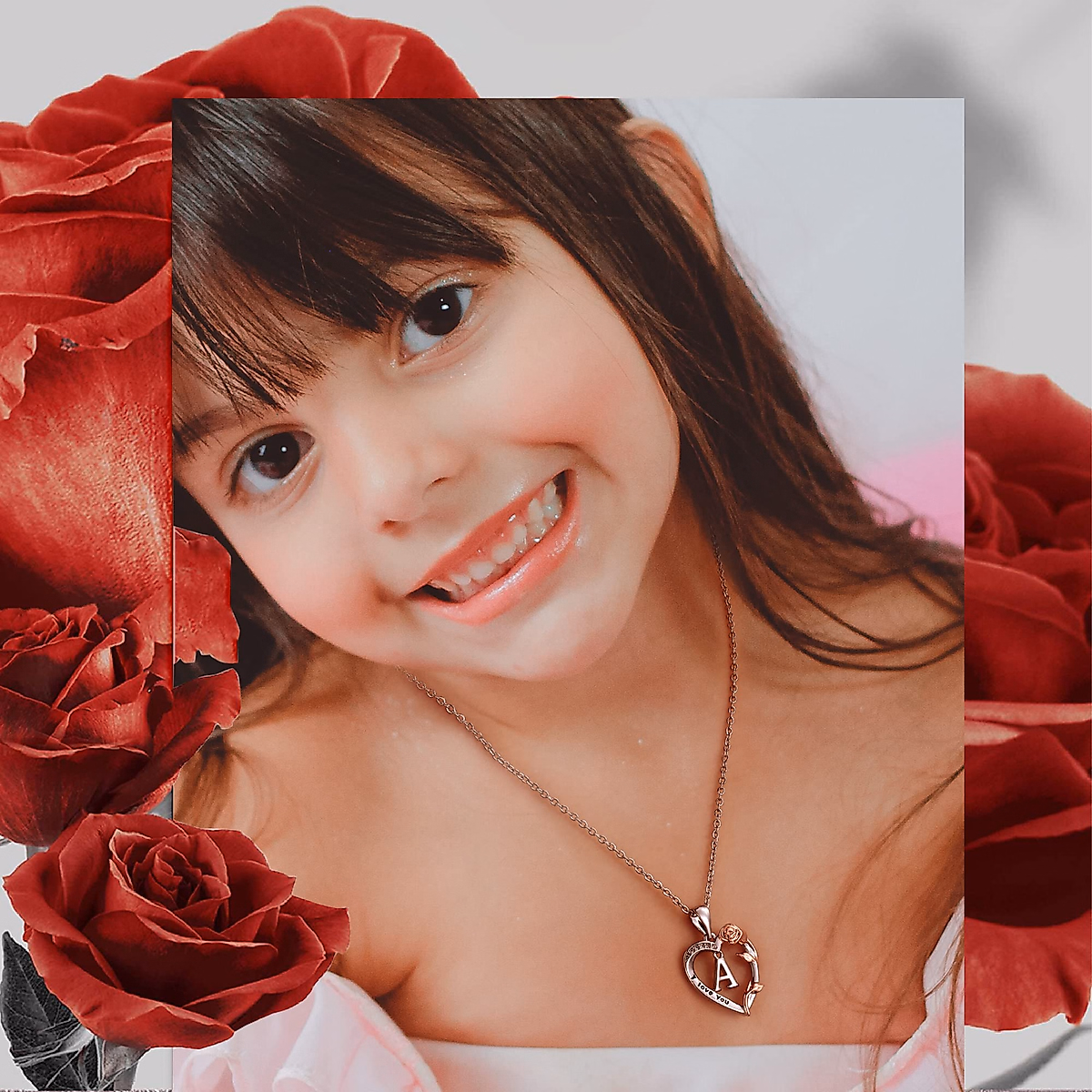 MONOZO Rose Heart Necklaces for Women Jewelry Gifts, Dainty Rose Love Letter Pendant Initial A Necklaces for Women Jewelry Mothers Day Anniversary Valentines Christmas Birthday Gifts for Women Trendy