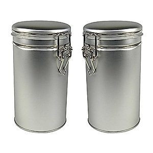 Thistle Moon 2 PC Metal Tea Coffee and Spice Tin Set – 12 Ounce Airtight Round Cannisters with Latch Lids – 6.5” x 3.6” Containers for Tea, Herbs, or Seasoning Storage