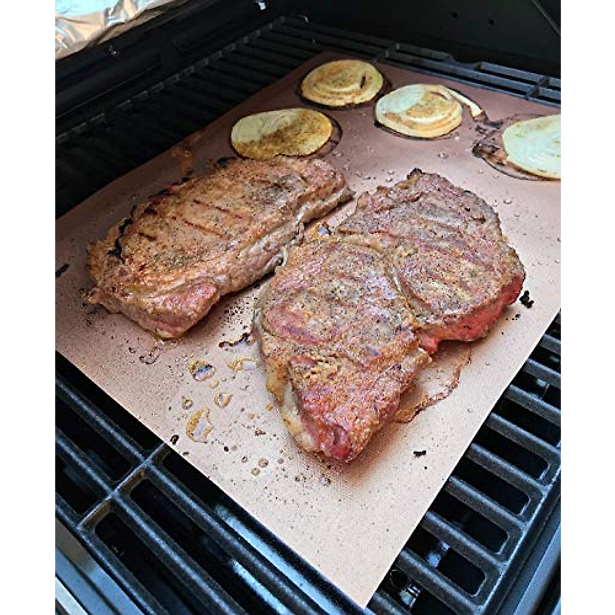 LOOCH Copper Grill Mat Set of 6- Non-Stick BBQ Outdoor Grill & Baking Mats - Reusable and Easy to Clean - Works on Gas, Charcoal, Electric Grill and More - 15.75 x 13 Inch