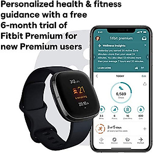 Fitbit Sense Health & Fitness Smartwatch W/ GPS, Bluetooth Call/Text, Heart Rate SpO2, ECG, Skin Temperature & Stress Sensing (S & L Bands, 90 Day Premium Included) International Version (Graphite)