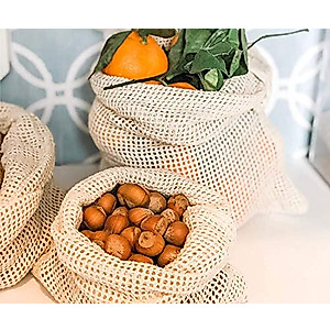 KerKoor Reusable Organic Cotton Produce Bags - Set of 9 Cotton Mesh Bags with Drawstring Tare Weight Eco-Friendly Net-zero Bulk Shopping Storage Bag for Fruit, Vegetable, Toys