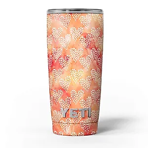 Design Skinz Watercolored Fire with White Tiny Hearts - Skin Decal Vinyl Wrap Kit Compatible with The Yeti Rambler Cooler Tumbler Cups