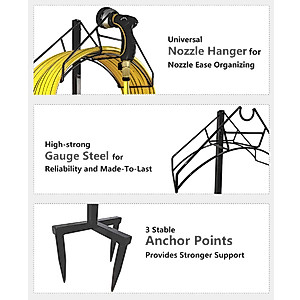 Artigarden Freestanding Garden Hose Holder Hanger, Heavy Duty Metal Water Hose Reel Storage Stand Rack for Yard Lawn, Bright Black (Hose not Included)