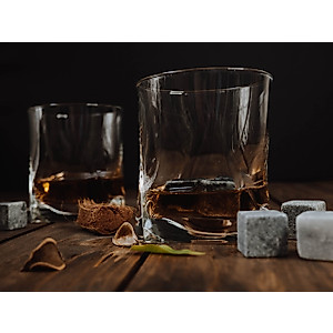 Luxury Whiskey Glass Set of 2, Gift Set in Wooden Box, Includes 8 Whiskey Ice Stones, Velvet Bag and Stainless Steel Tongs. Great Gift for Men, Dad, Christmas. (14)