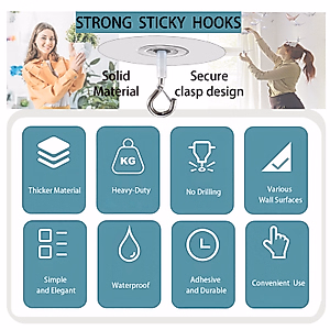 No Hole Adhesive Ceiling Hooks for Popcorn Concrete Textured Ceiling Unsmooth Wall Surface, No Drilling Self Adhesive Ceiling Hooks