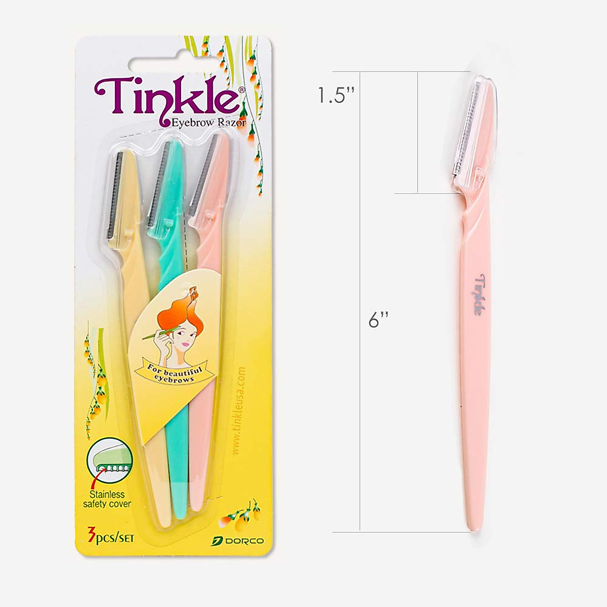 TINKLE DORCO EYEBROW RAZOR, 5 PACKS (15 RAZORS) | DERMAPLANING RAZOR TOOL | HOLIDAY STOCKING STUFFERS