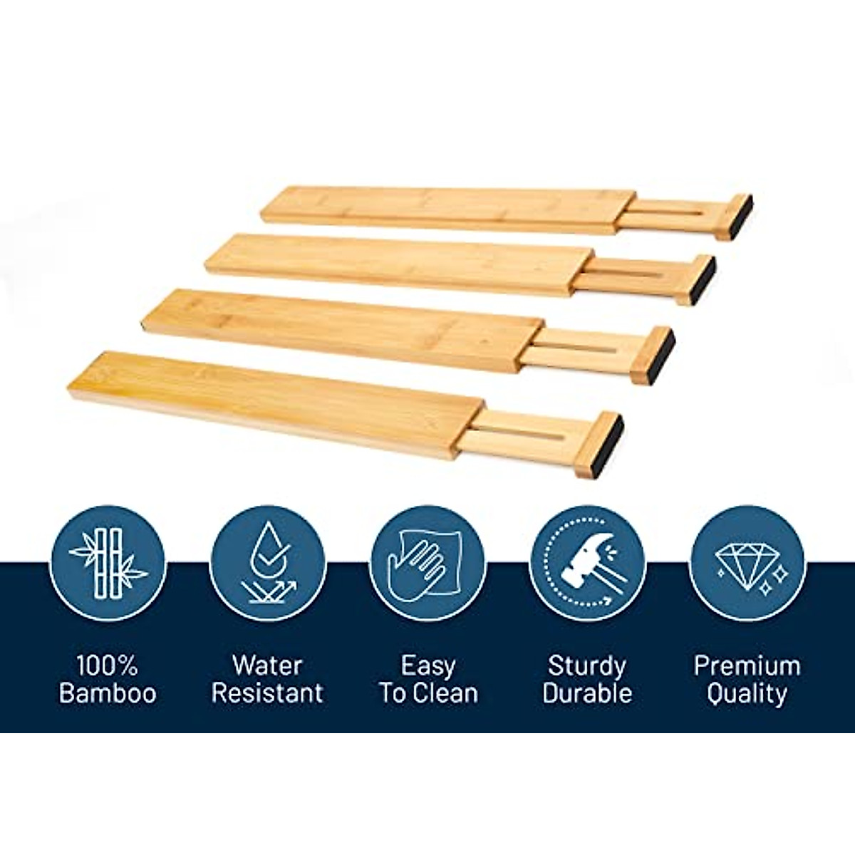 RoyalHouse Adjustable Bamboo Drawer Dividers Organizers, Expandable Drawer Separators for your Kitchen, Bedroom, Bathroom, Dresser, Office, and More (8 pieces)
