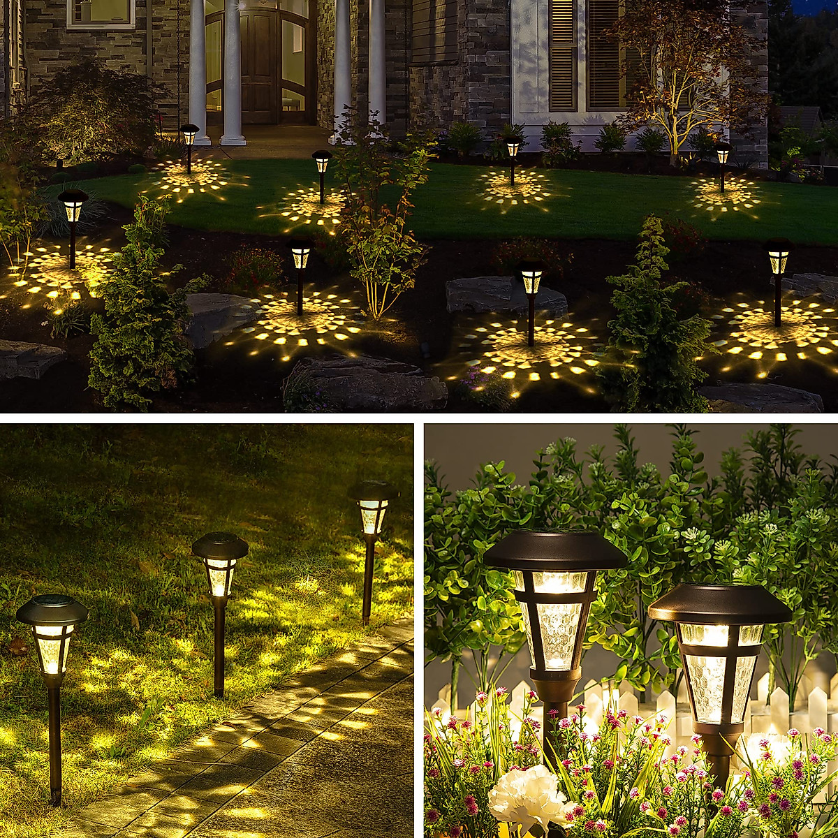 GIGALUMI 6 Pack Super Bright Solar Lights Outdoor Waterproof, High Lumen Solar Garden Lights, Metal Solar Pathway Lights Outdoor, Solar Sidewalk Lights for Yard, Patio, Landscape, Walkway