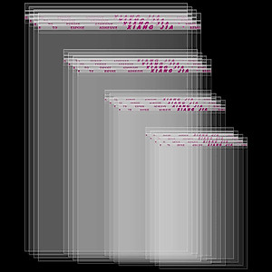 Geyoga 4 Size Clear Plastic Cello Bag Resealable Self Sealing Cellophane Bag for Candy Cookies Decorative Wrapper (240 Pieces)