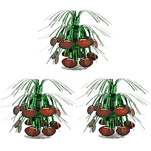 Beistle Football Mini Cascade Centerpieces 3 Piece Sports Decorations Game Day Party Supplies Tableware, 7.5", Green/White/Brown