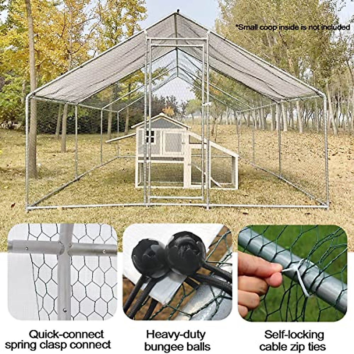 Walk in Chicken Coop Extra Large Metal Chicken Run Pen Dog Run Poultry Cage Hen Runs for Yard with Cover for up to 40 Chickens, Rabbits, Ducks, Cats, Dogs 19.7' x 9.8' x 6.5'