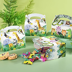 DjinnGlory 36 Pack Safari Woodland Animals Treat Boxes Gable Boxes Party Favor Gift Boxes for Baby Shower, Birthday Party Supplies Decoration, Small Business 6.18 x 3.58 x 3.38 Inches