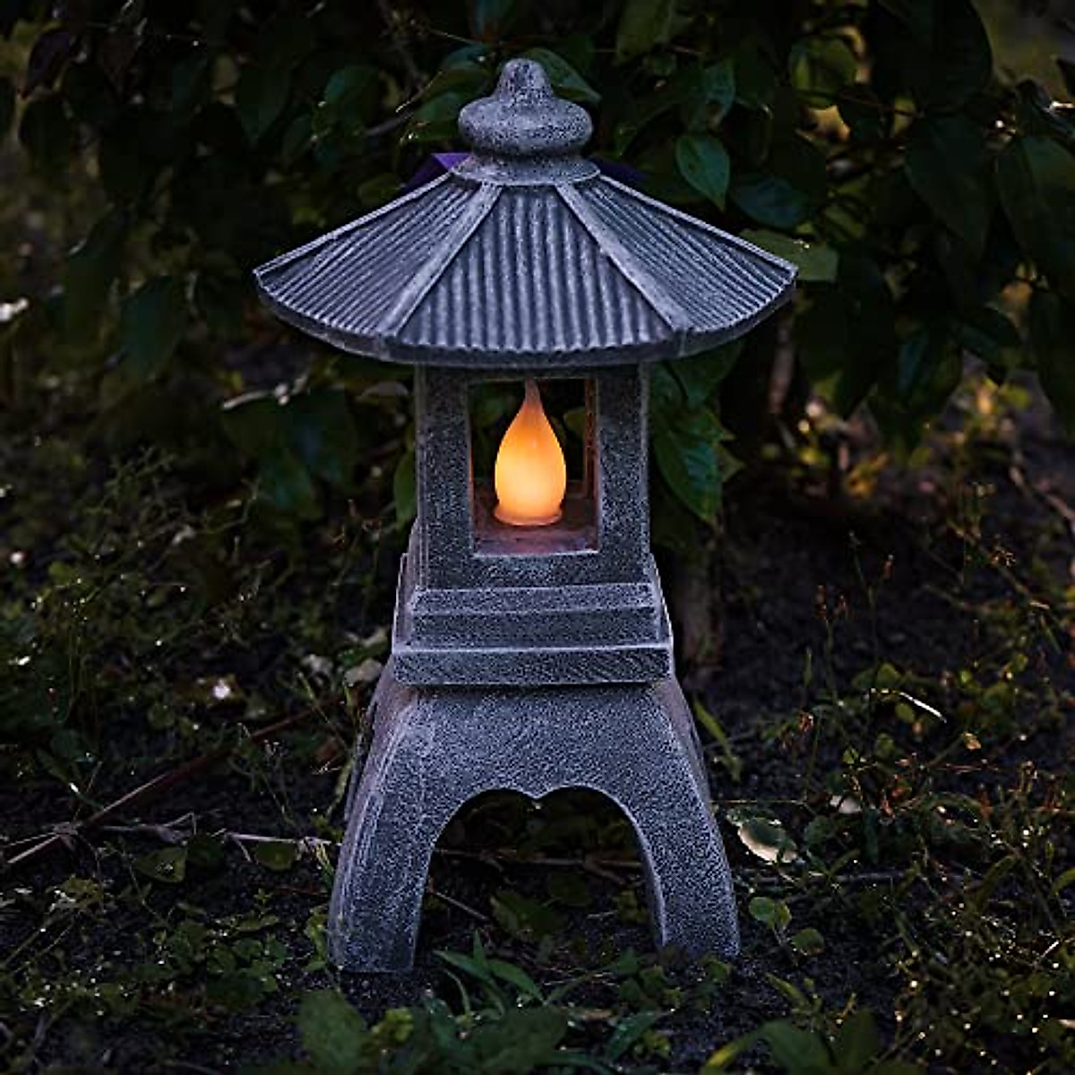 VP Home Pagoda Garden Statues Outdoor, Solar Powered Statue Japanese Garden Decor, Outdoor Zen Garden Lantern, Flickering LED Garden Light (Tranquil Pagoda)