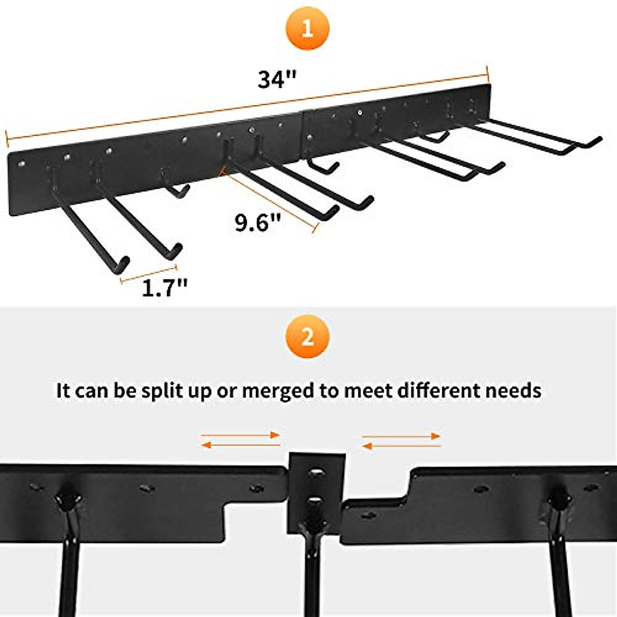 Qualward Garage Storage Wall Shelving Tool Organizer Rack Wall Mounted, Heavy Duty Wall Shelf Max 200 lbs Tool Hangers for Yard Tools, Shovels, Rakes, Brooms, Cords, Hoses, Ropes