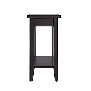 Leick Home Laurent 12 in. Narrow End Side Table, Solid Wood with Shelf, Black, 10505-BK