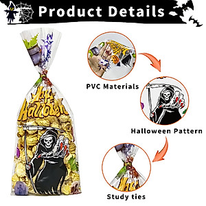 Halloween Treat Bags, Halloween Candy Bags, 54 PCS Halloween Cellophane Treat Bags, Plastic Halloween Cookies Goodie Gift Bags with Ties for Halloween Trick or Treat Party Favors Supplies - 6 Style