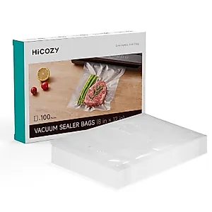 HiCOZY Vacuum Sealer Bags 100 Count 8”x12” for Food Storage, Pre-Cut BPA Free Bag for Meal Prep or Sous Vide Cooking, Safe to Microwave, Dishwasher, Boil, or Freeze