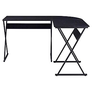 Acme Zafiri Wooden Top L-Shaped Writing Desk with X-Shaped Metal Base in Black
