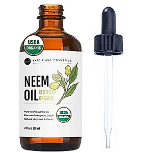 Kate Blanc Cosmetics Neem Oil for Skin, Hair & Face. Safe for Dog, Plants, Scalp & Hair Growth (4oz, Organic, Cold Pressed, Concentrate)