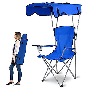Moclever Camp Chairs, Foldable Beach Canopy Chair, Heavy Duty Sun Protection Camping Lawn Canopy Chair with Cup Holder for Outdoor Beach Camp Park Patio-Blue