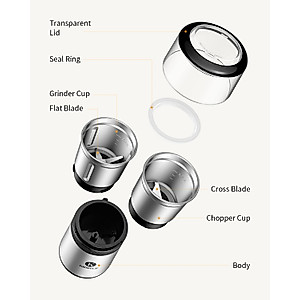 KIDISLE Coffee Grinder Electric, Herb Grinder, Spice Grinder, Coffee Bean Grinder, Espresso Grinder with 2 Removable Stainless Steel Bowl,Silver